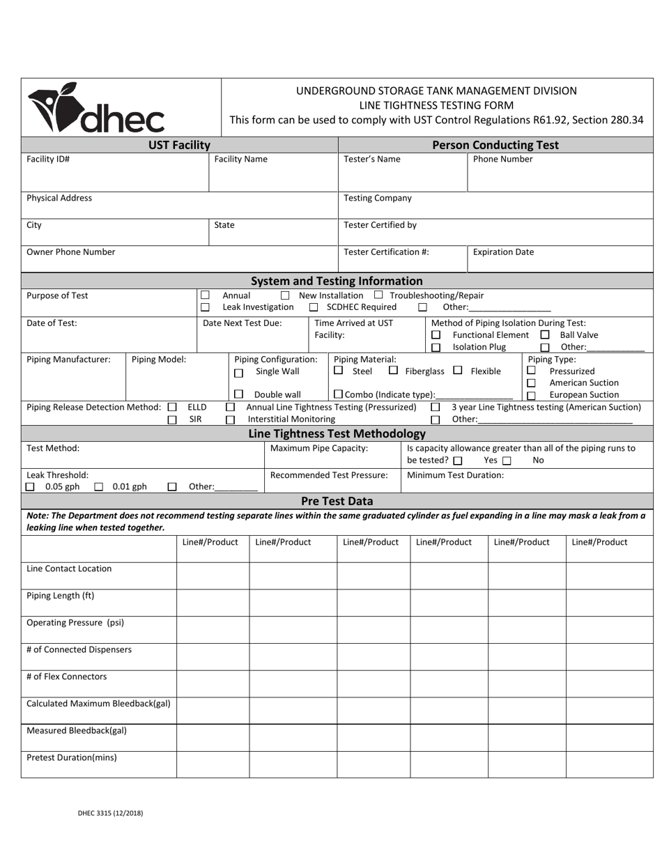 DHEC Form 3315 - Fill Out, Sign Online and Download Printable PDF ...