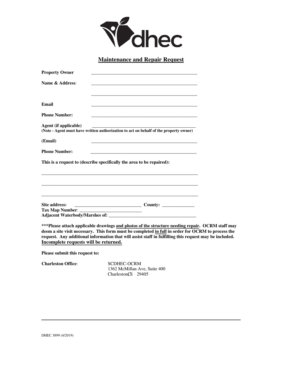 DHEC Form 3899 - Fill Out, Sign Online and Download Fillable PDF, South ...