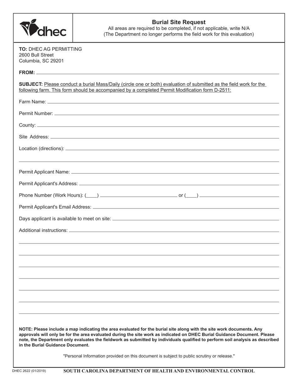 DHEC Form 2622 - Fill Out, Sign Online and Download Fillable PDF, South ...