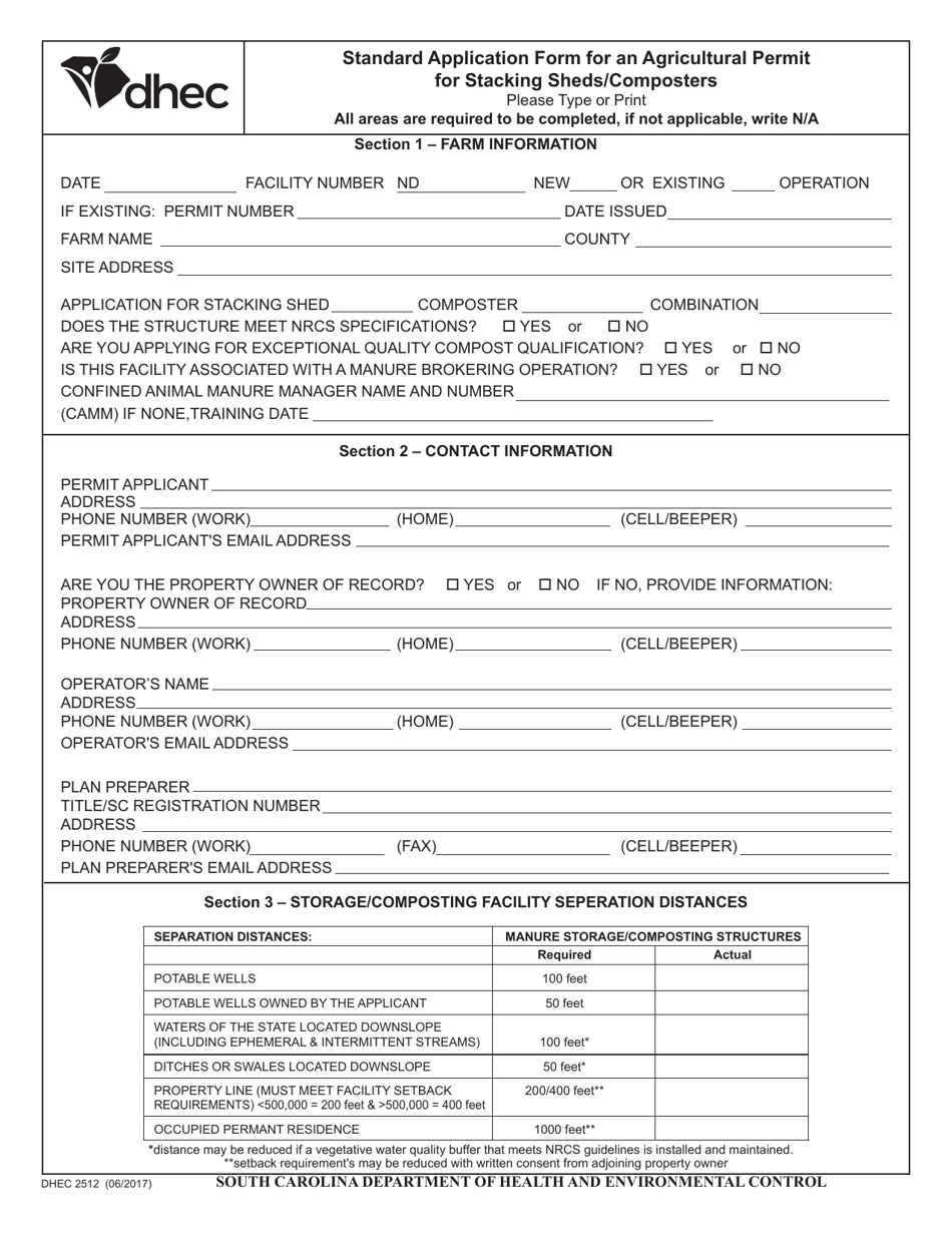 DHEC Form 2512 - Fill Out, Sign Online and Download Fillable PDF, South ...