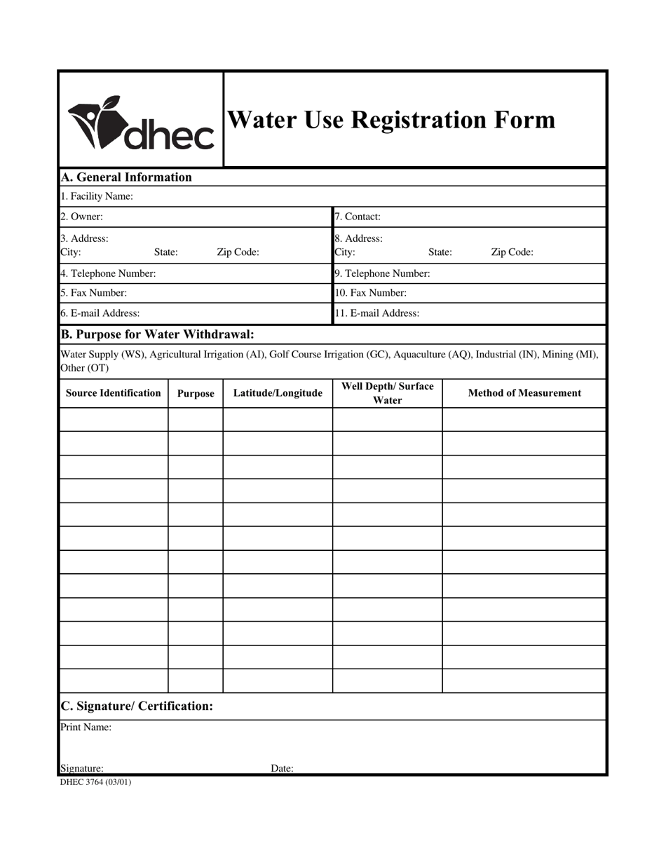 DHEC Form 3764 - Fill Out, Sign Online and Download Fillable PDF, South ...