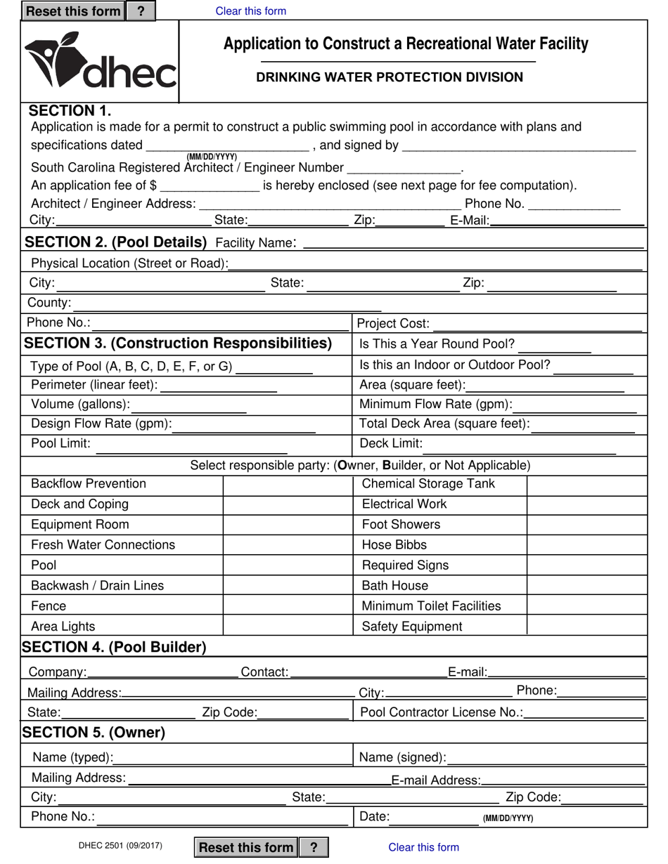 DHEC Form 2501 - Fill Out, Sign Online and Download Fillable PDF, South ...