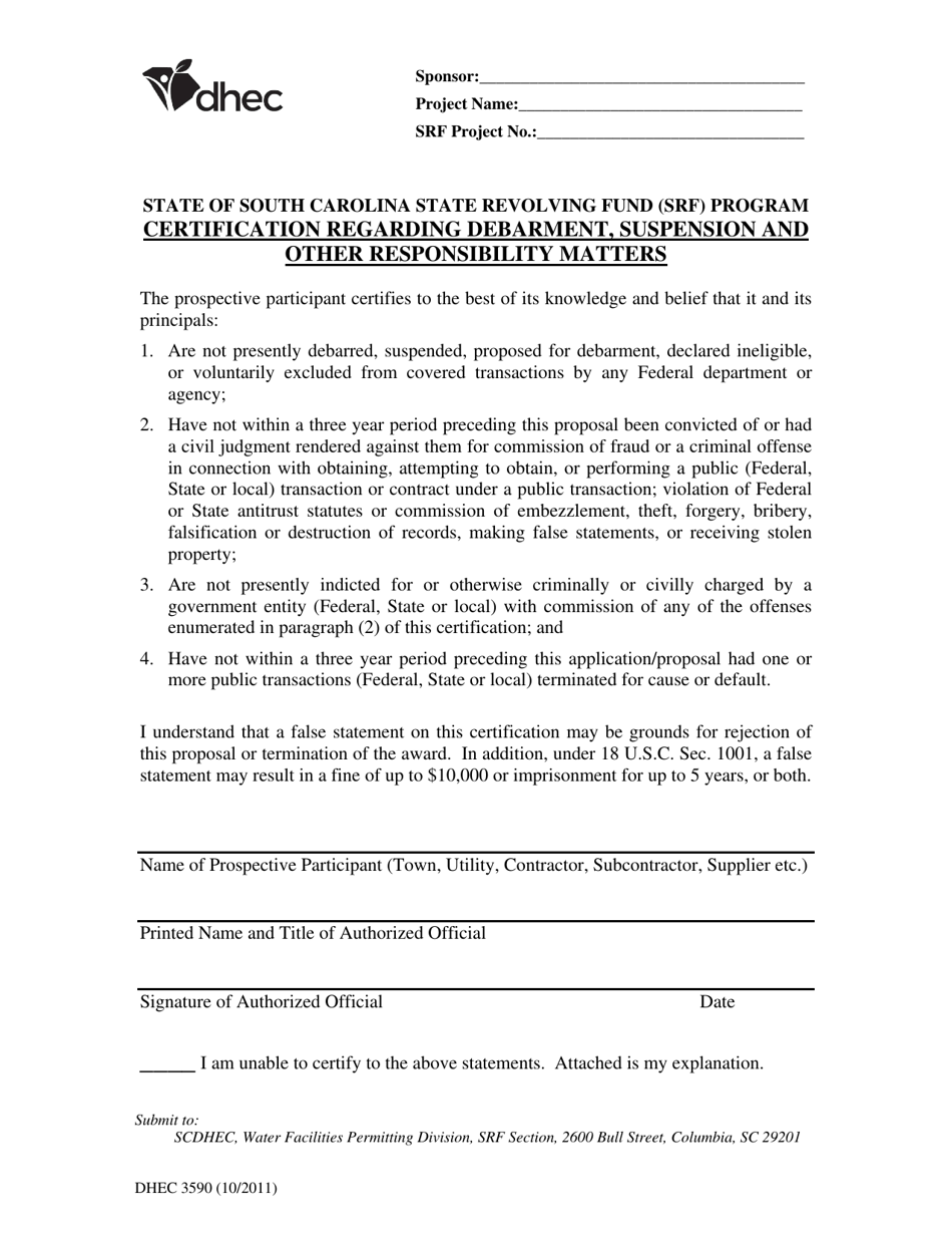 DHEC Form 3590 - Fill Out, Sign Online and Download Printable PDF ...