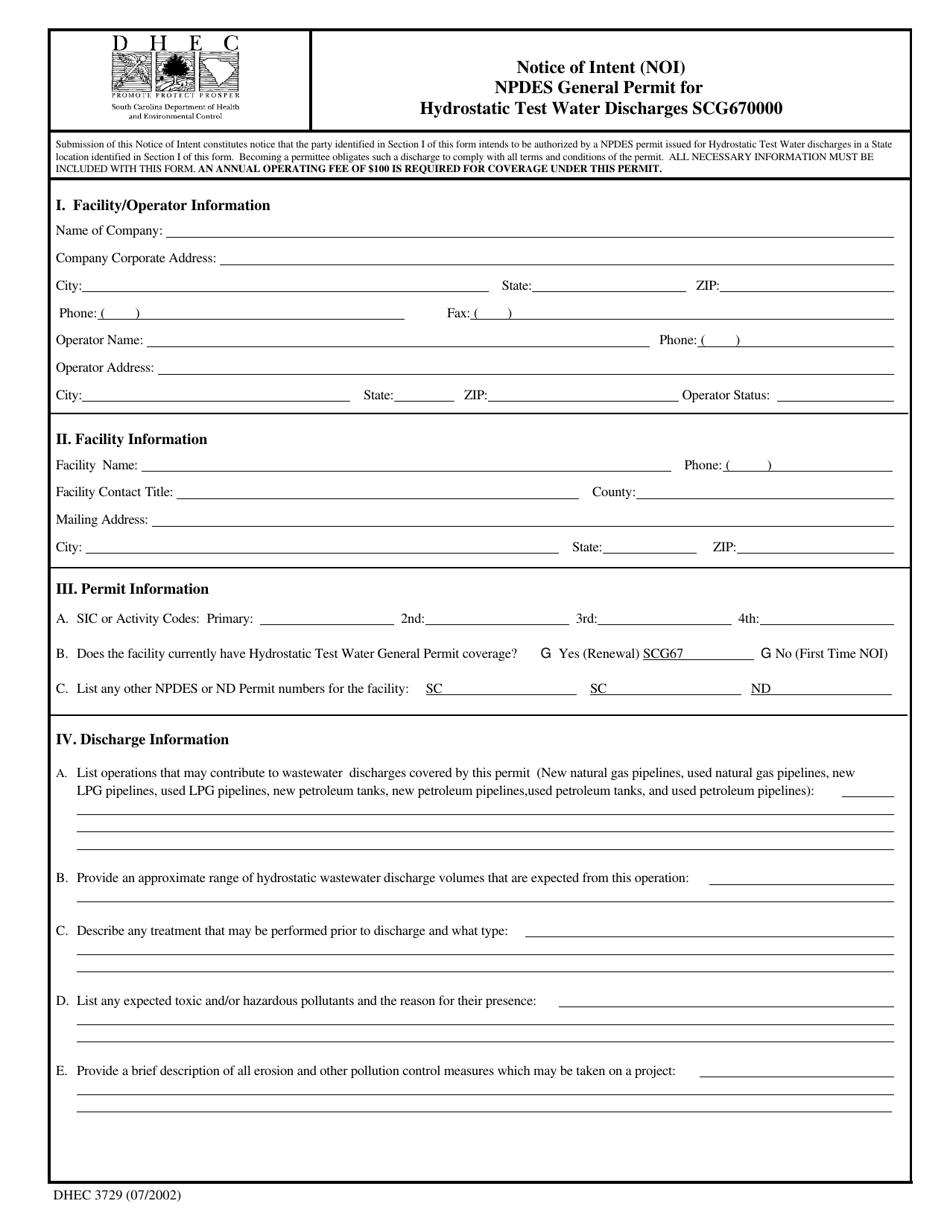 DHEC Form 3729 - Fill Out, Sign Online and Download Printable PDF ...