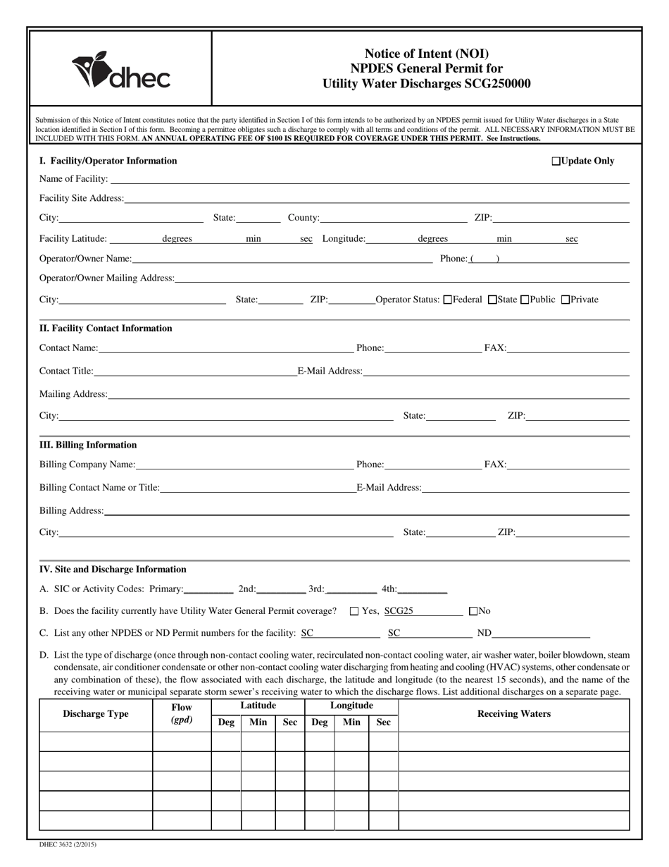 DHEC Form 3632 - Fill Out, Sign Online and Download Fillable PDF, South ...
