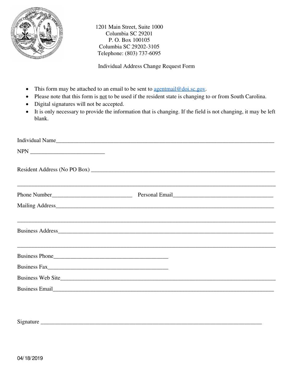 South Carolina Individual Address Change Request Form - Fill Out, Sign ...
