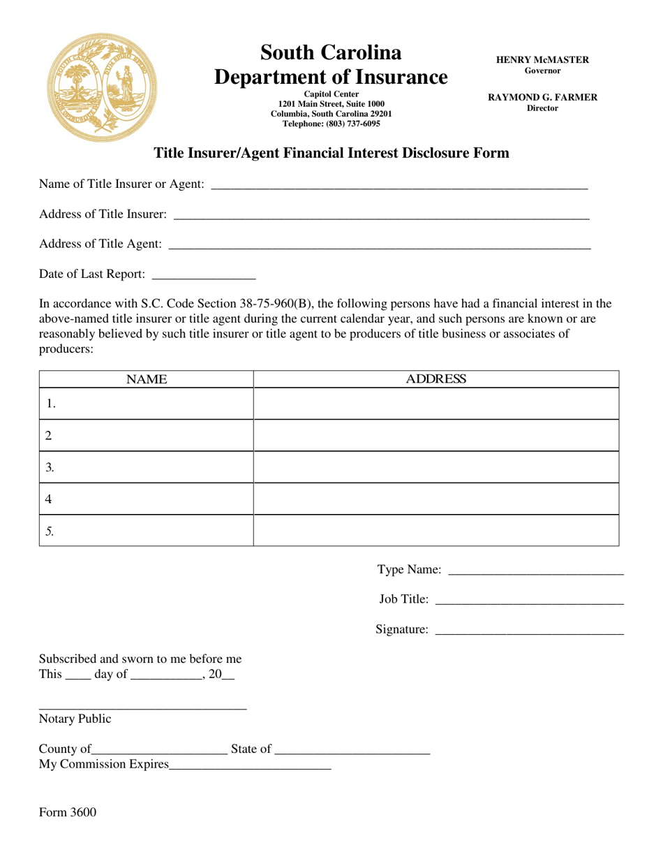 SCID Form 3600 - Fill Out, Sign Online and Download Fillable PDF, South Carolina | Templateroller