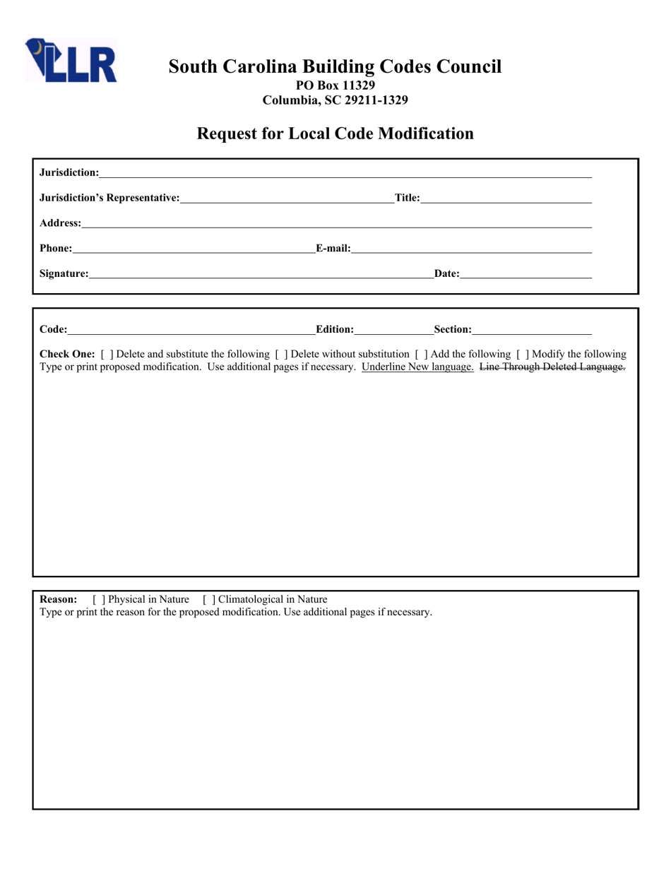 South Carolina Request for Local Code Modification - Fill Out, Sign ...