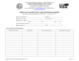 South Carolina Modular Construction Label Disposition Report - Fill Out ...