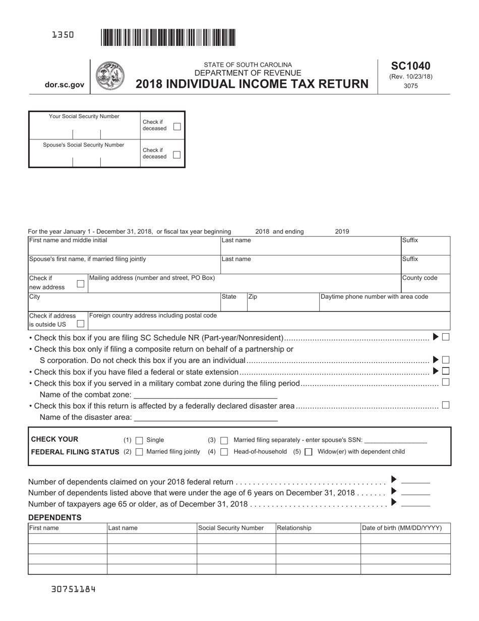 Form SC1040 - 2018 - Fill Out, Sign Online and Download Printable PDF ...