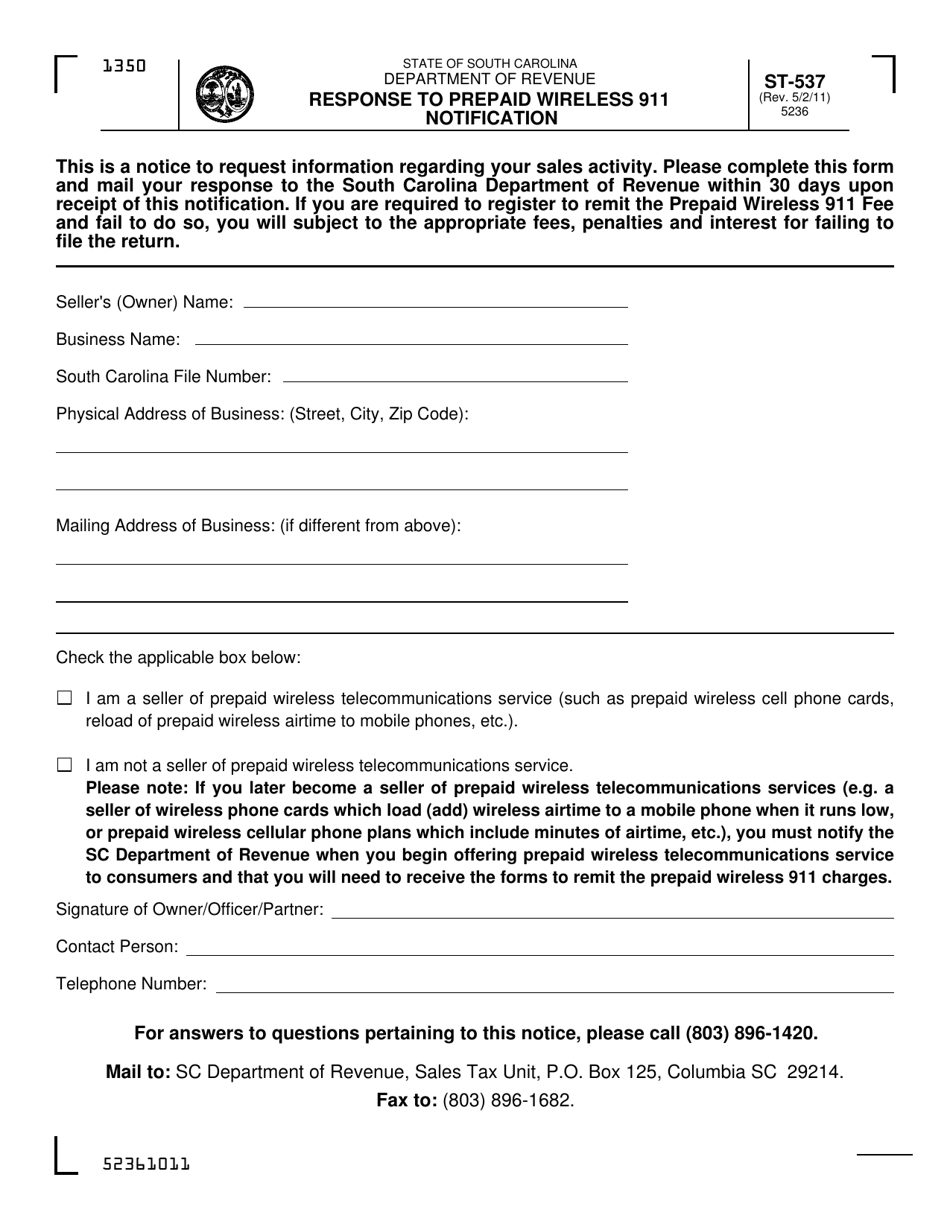 Form ST-537 - Fill Out, Sign Online and Download Printable PDF, South ...