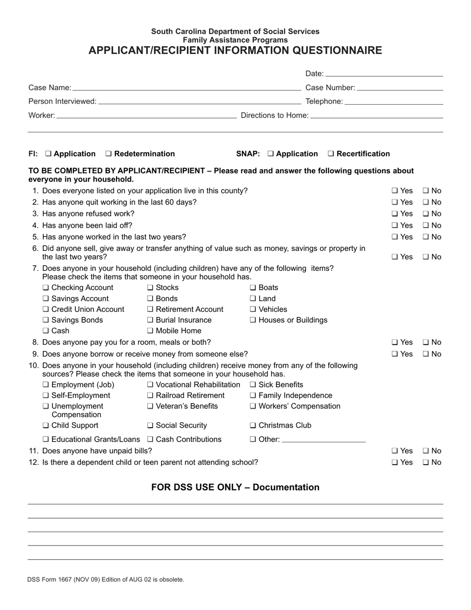DSS Form 1667 - Fill Out, Sign Online and Download Printable PDF, South ...