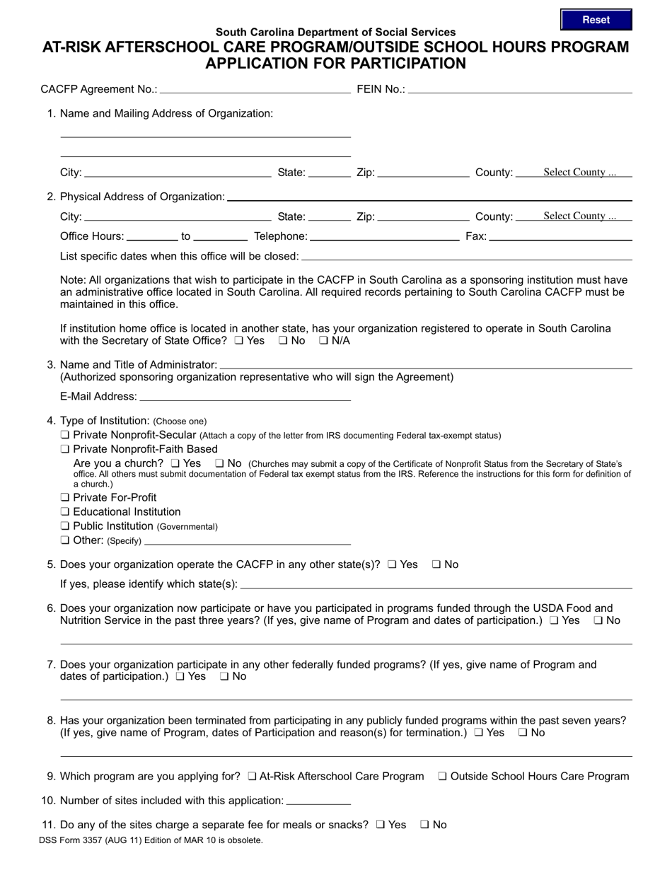 DSS Form 3357 - Fill Out, Sign Online and Download Fillable PDF, South ...