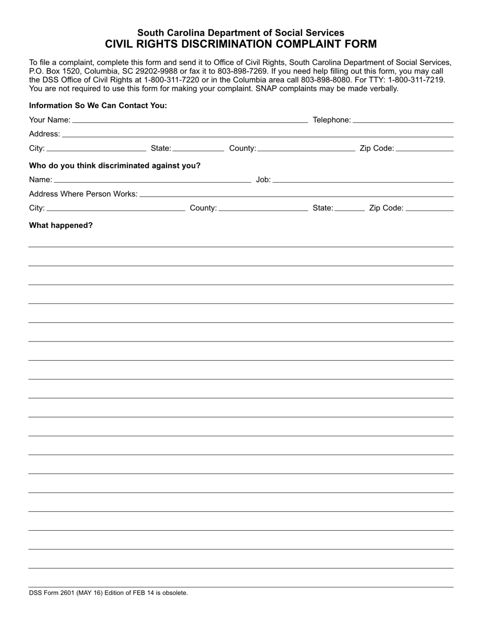 DSS Form 2601 - Fill Out, Sign Online and Download Printable PDF, South ...