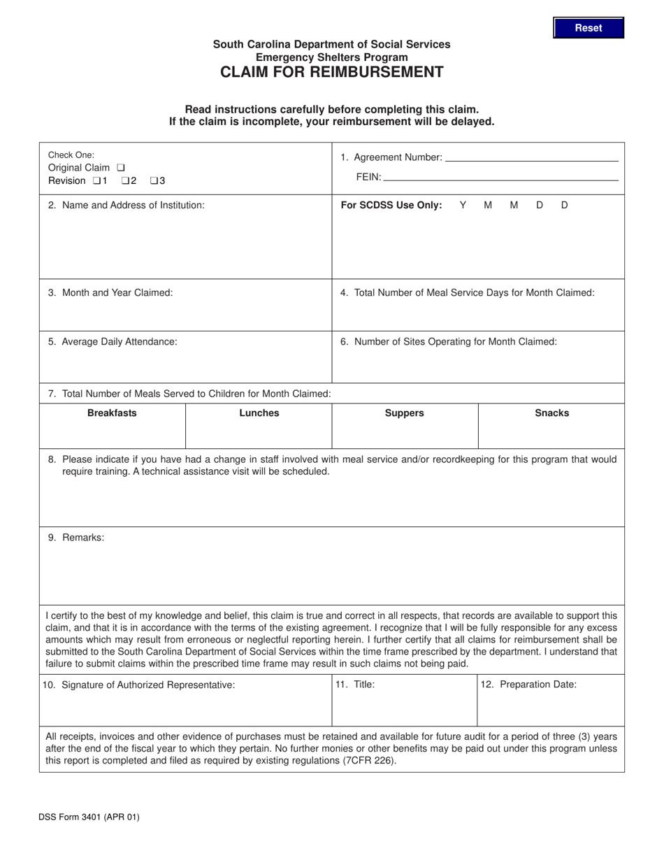 DSS Form 3401 - Fill Out, Sign Online and Download Fillable PDF, South ...