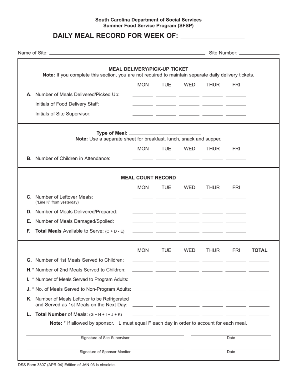 DSS Form 3307 - Fill Out, Sign Online and Download Printable PDF, South ...