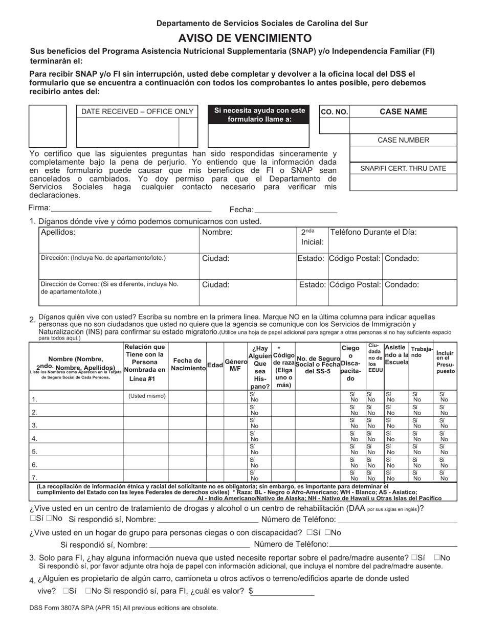 DSS Formulario 3807A SPA - Fill Out, Sign Online and Download Printable ...