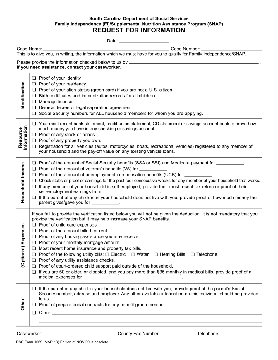 DSS Form 1669 - Fill Out, Sign Online and Download Printable PDF, South ...