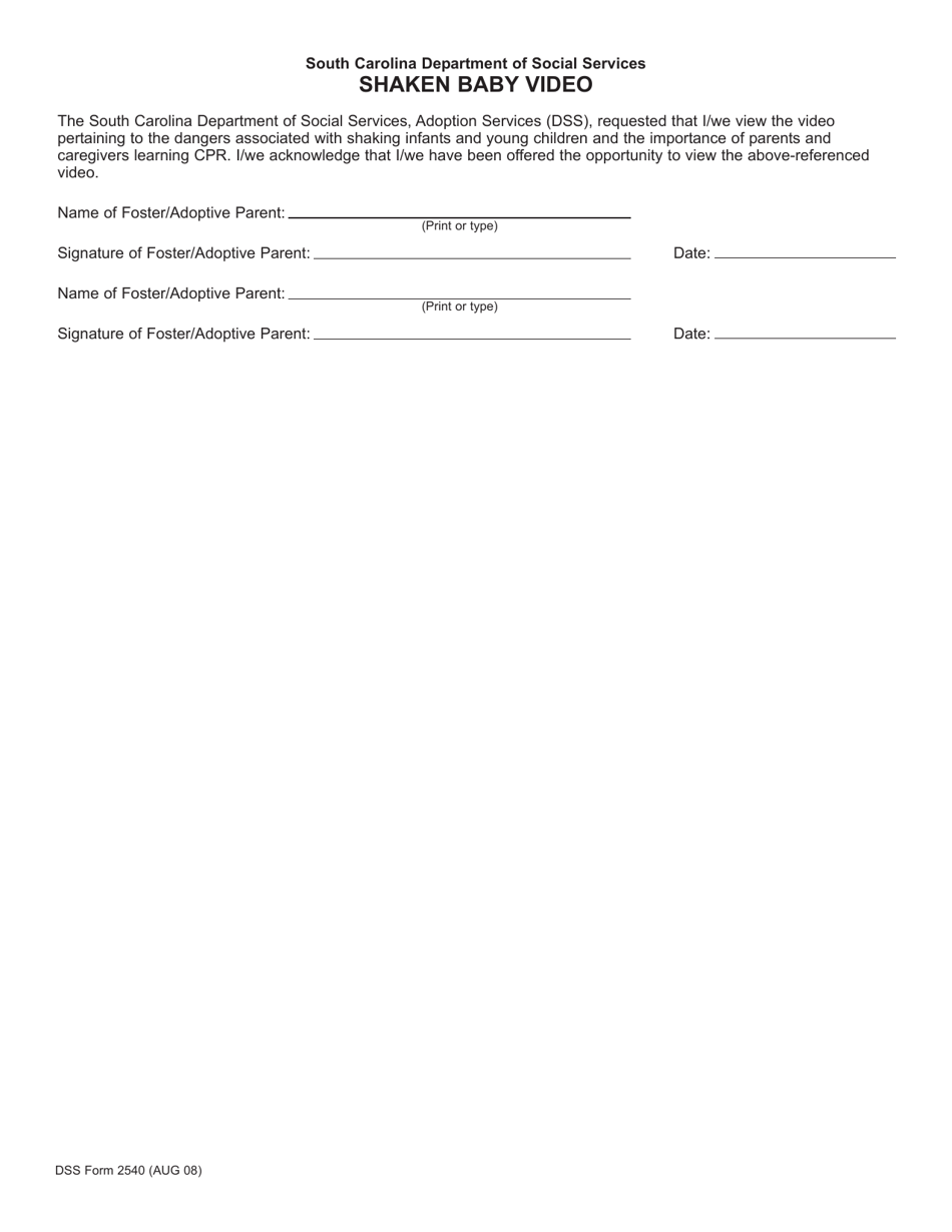 DSS Form 2540 Download Printable PDF or Fill Online Shaken Baby Video ...