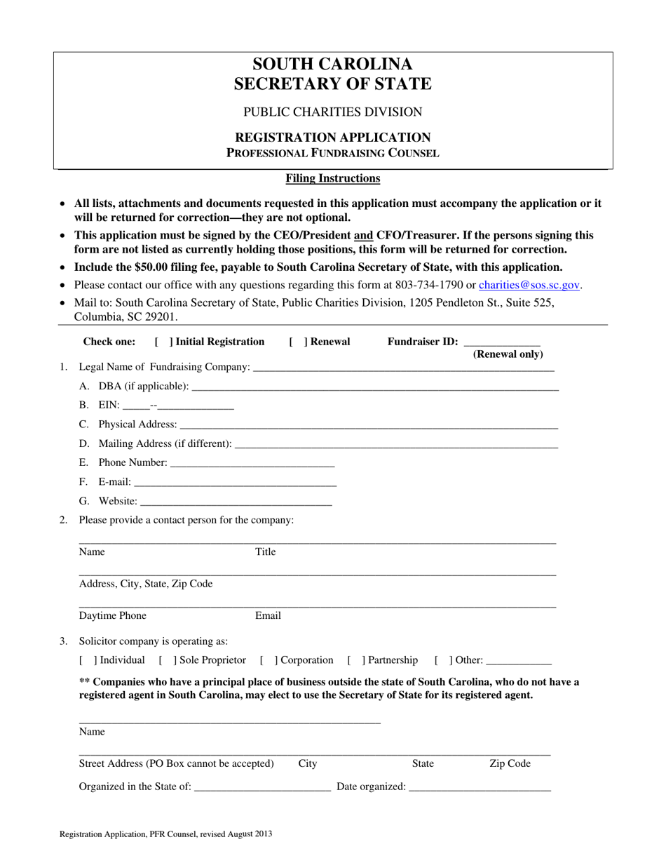 South Carolina Registration Application for a Professional Fundraising ...