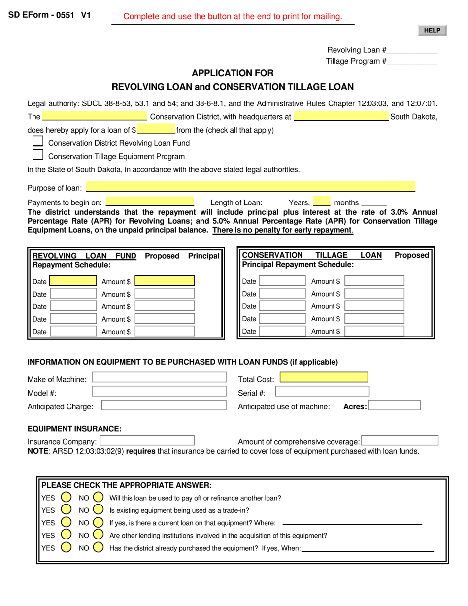 SD Form 0551 - Fill Out, Sign Online and Download Fillable PDF, South ...