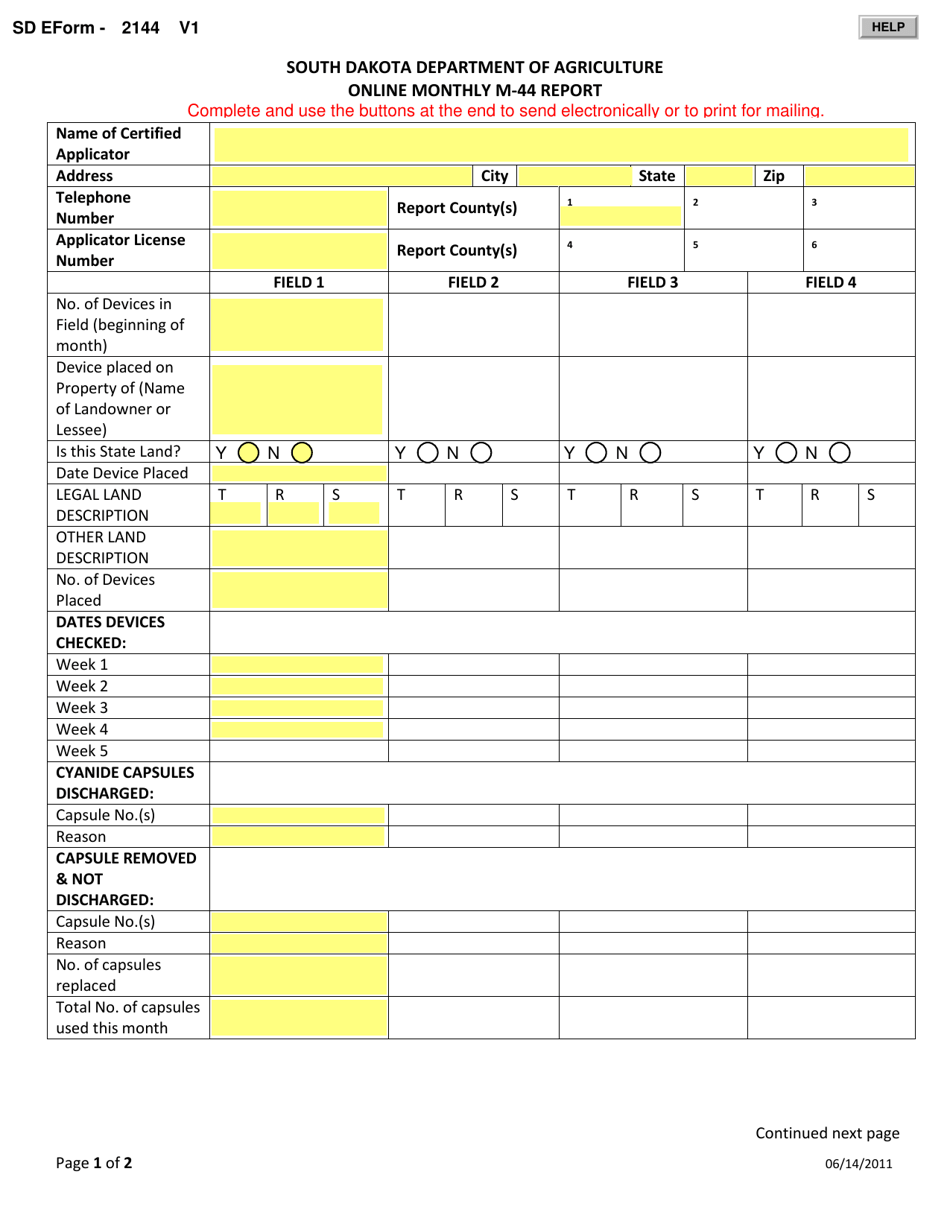 SD Form 2144 - Fill Out, Sign Online and Download Fillable PDF, South ...