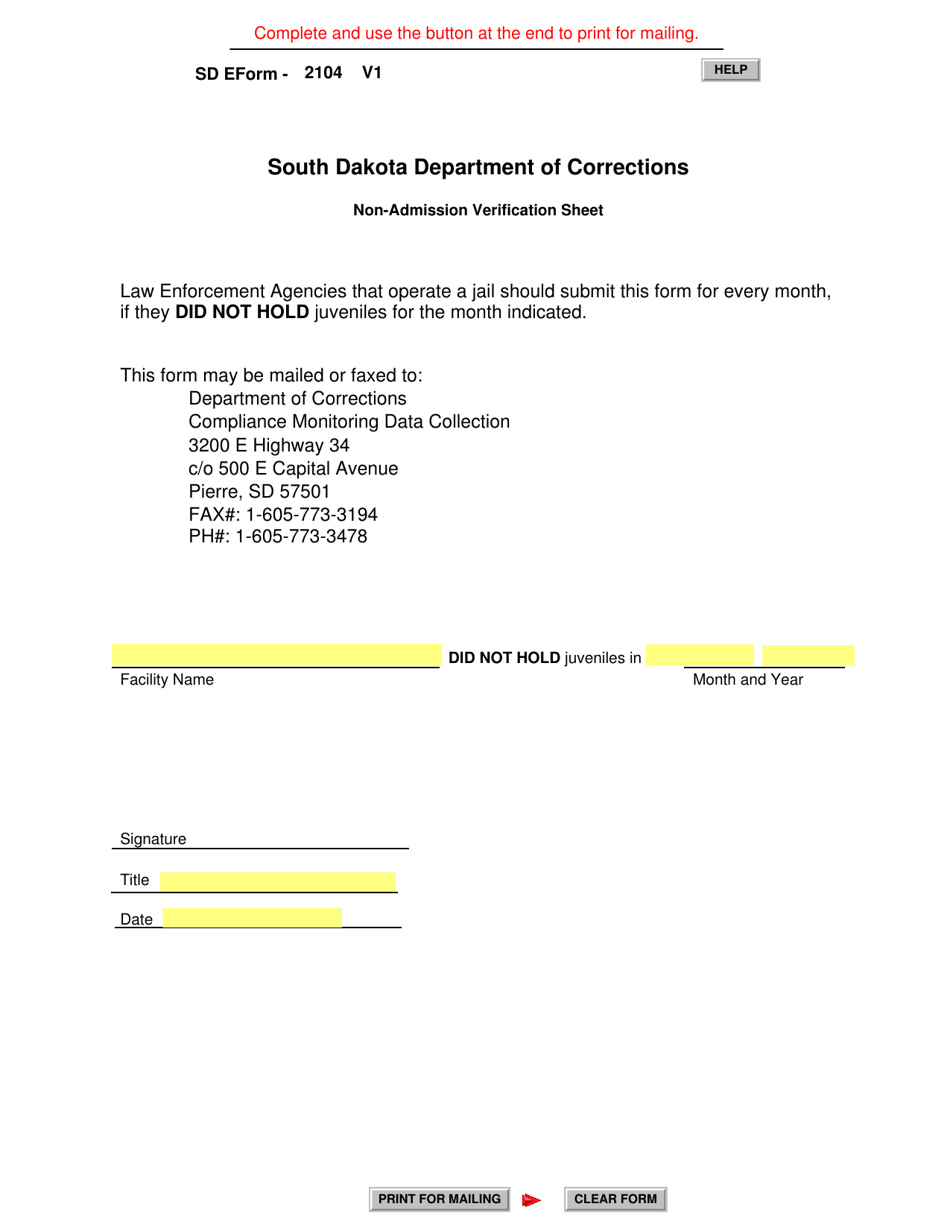 SD Form 2104 - Fill Out, Sign Online and Download Fillable PDF, South ...