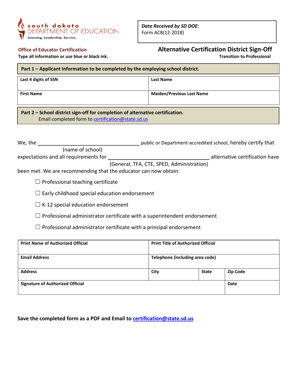 Form AC8 - Fill Out, Sign Online and Download Fillable PDF, South ...