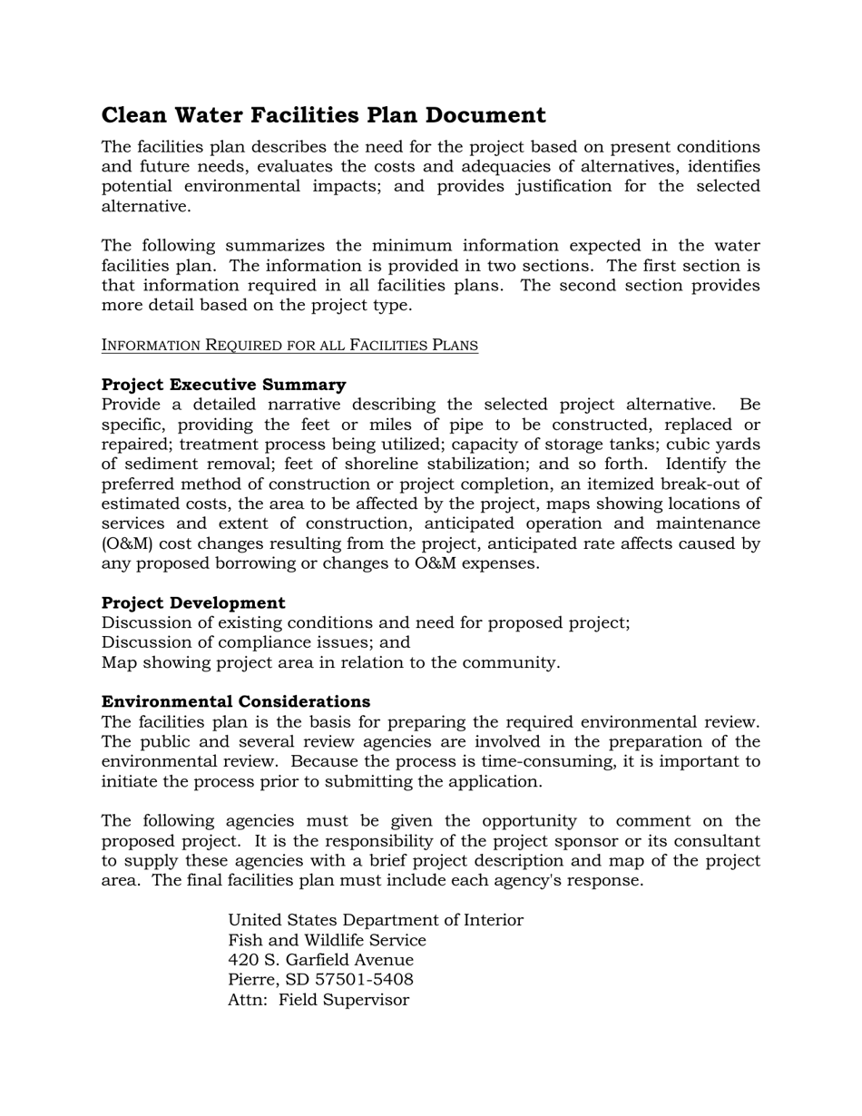 South Dakota Clean Water Facilities Plan Document - Fill Out, Sign ...