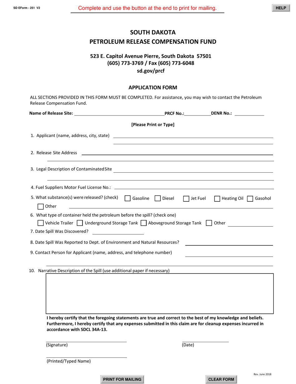 SD Form 251 - Fill Out, Sign Online and Download Fillable PDF, South ...
