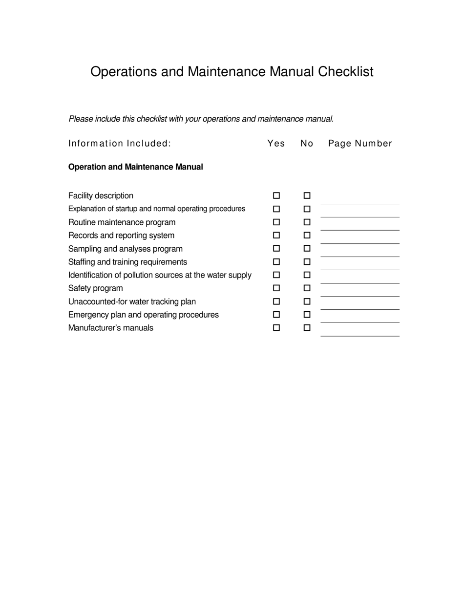 South Dakota Operations and Maintenance Manual Checklist - Fill Out ...