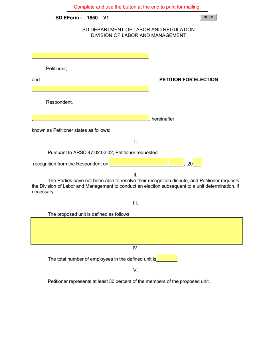 SD Form 1650 (DOL-LM-102) - Fill Out, Sign Online and Download Fillable ...