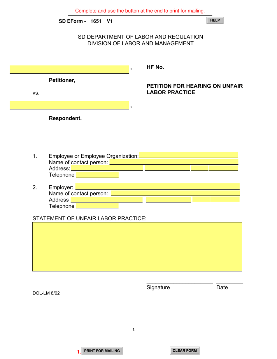 SD Form 1651 - Fill Out, Sign Online and Download Fillable PDF, South ...
