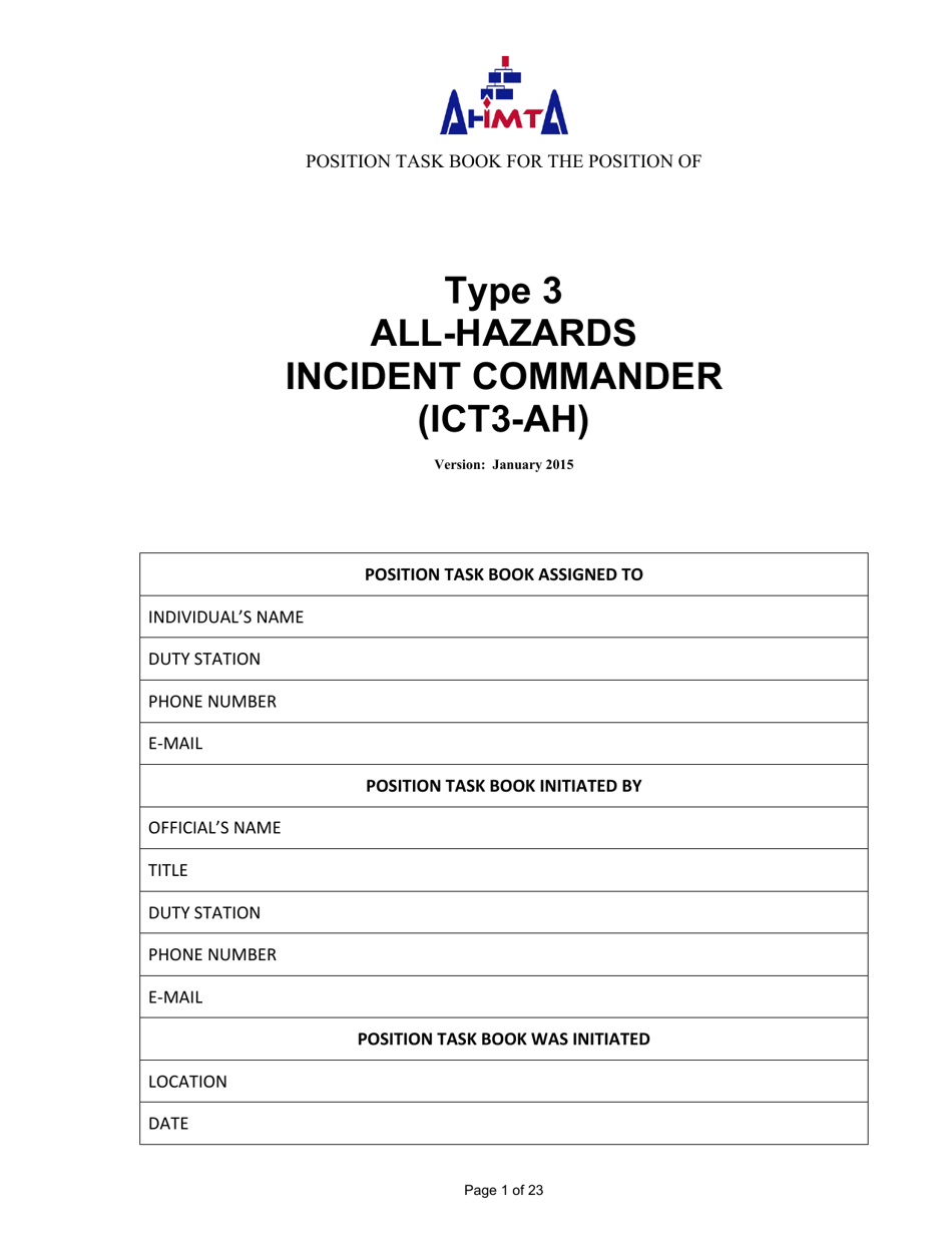 Colorado Position Task Book for the Position of Type 3 All-hazards ...
