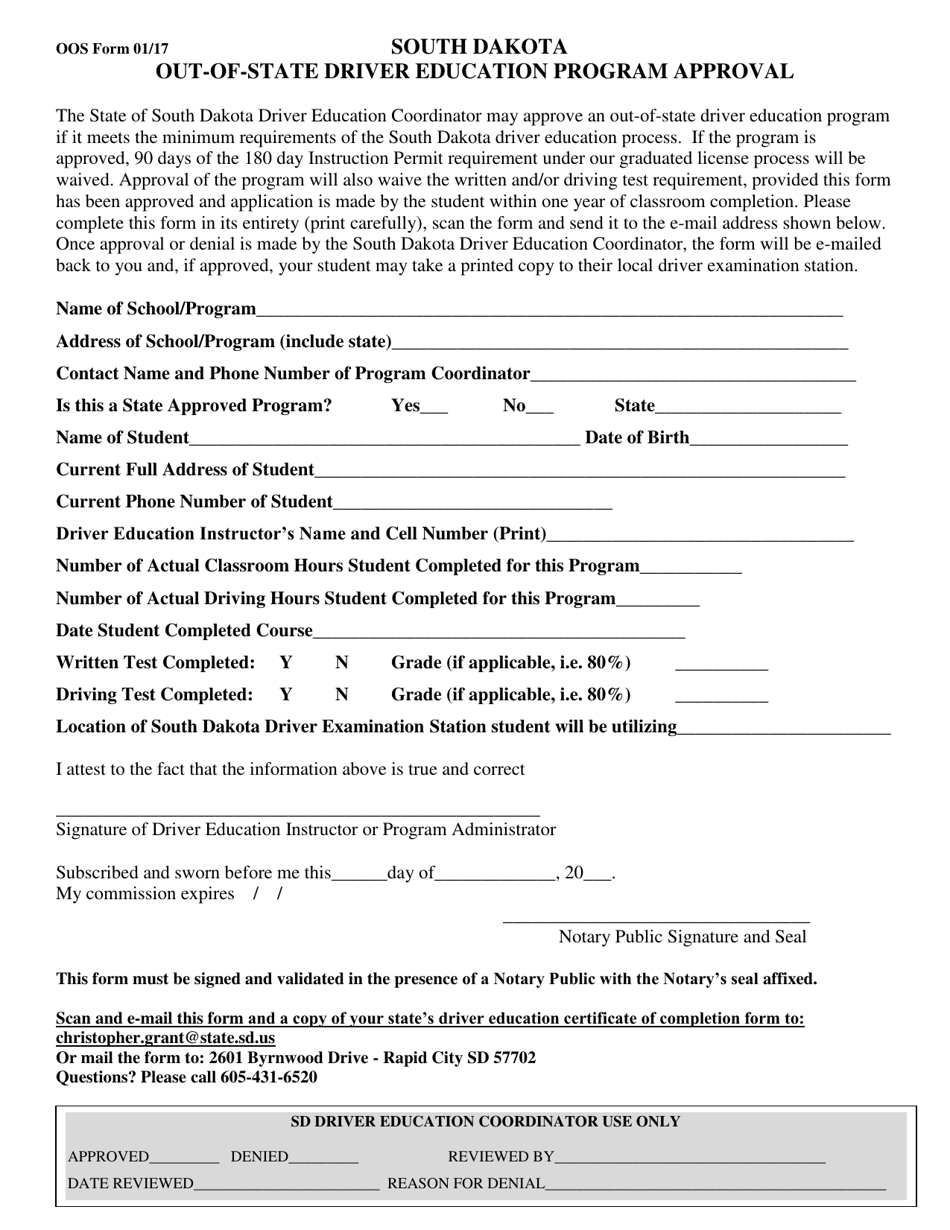 South Dakota Out-of-State Driver Education Program Approval - Fill Out, Sign Online and Download ...