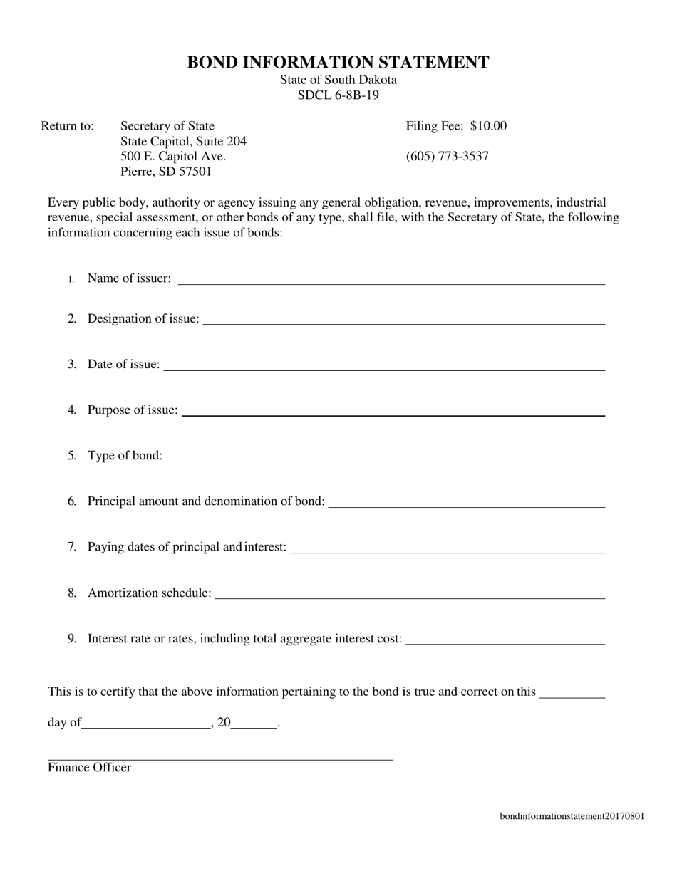 South Dakota Bond Information Statement - Fill Out, Sign Online and ...
