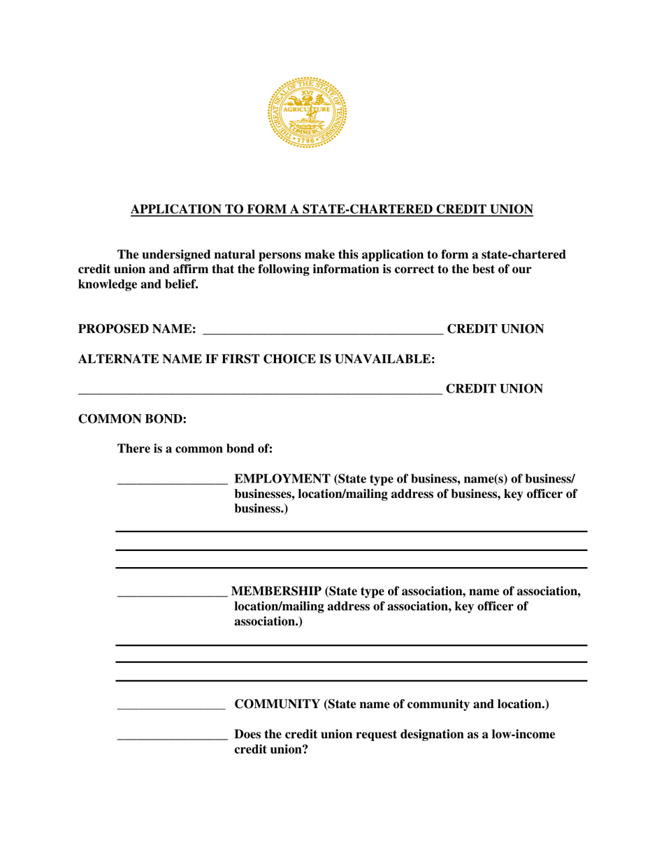 Tennessee Application to Form a State-Chartered Credit Union - Fill Out ...