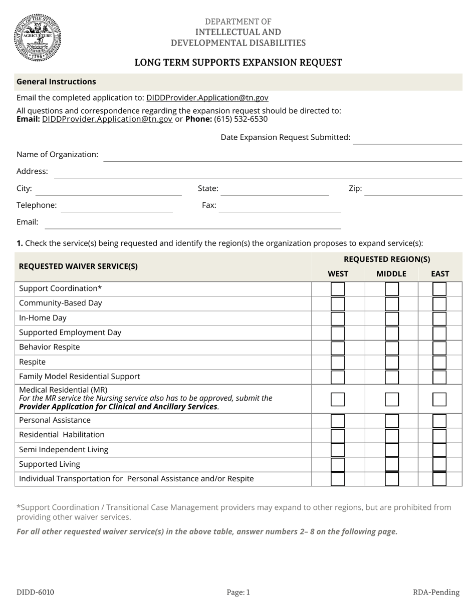Form DIDD-6010 - Fill Out, Sign Online and Download Fillable PDF ...