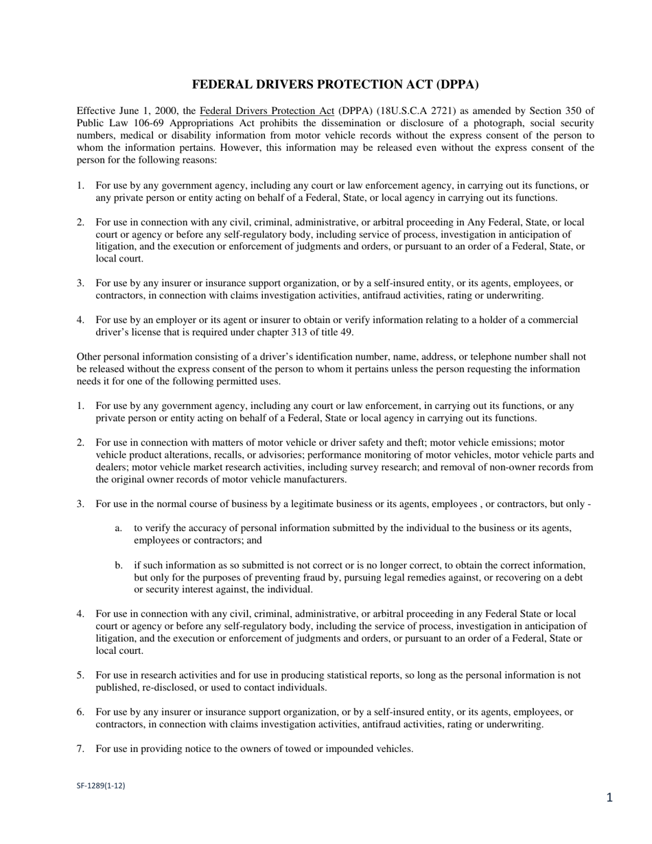 Form SF-1289 - Fill Out, Sign Online and Download Printable PDF ...