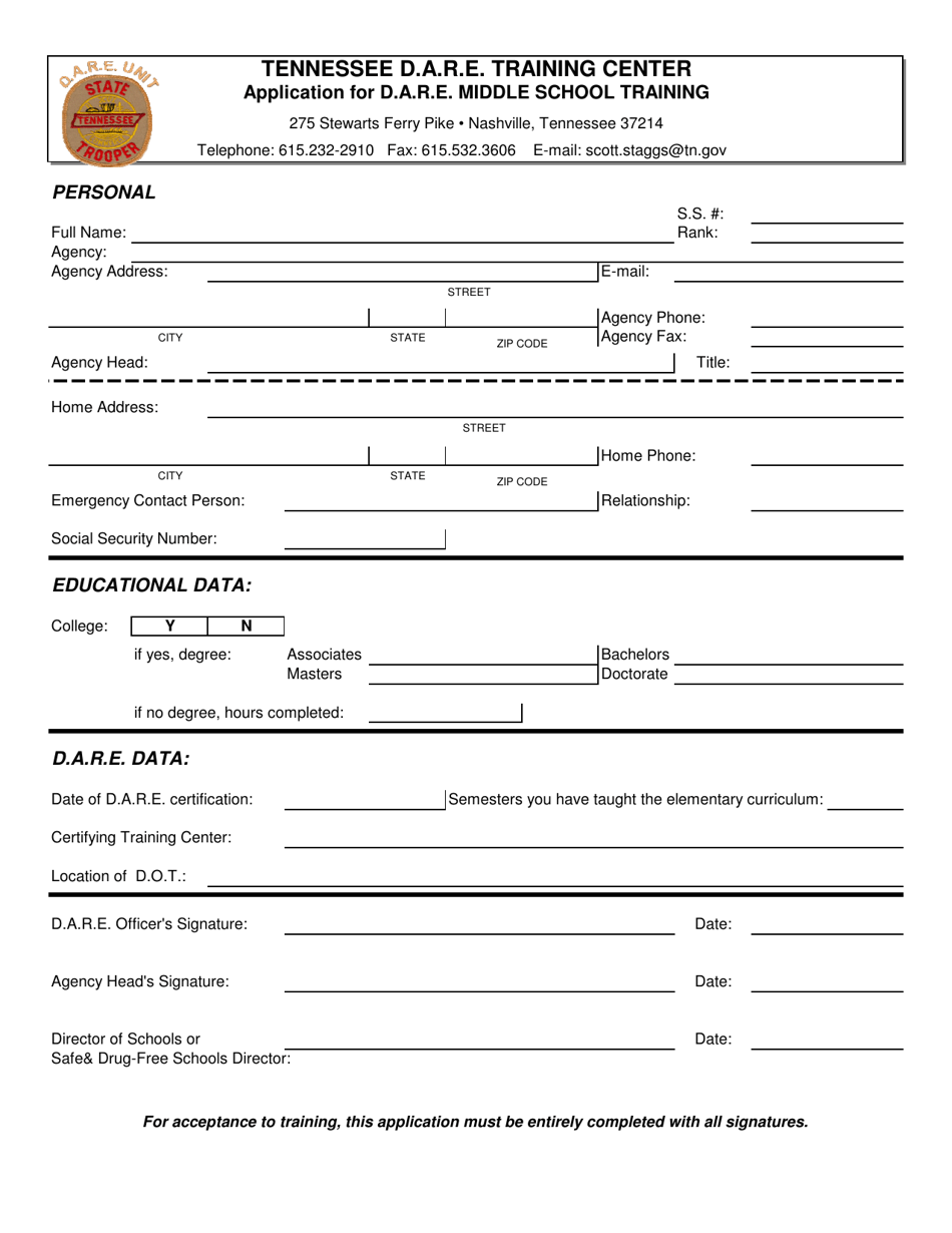 Tennessee Application for D.a.r.e. Middle School Training - Fill Out ...