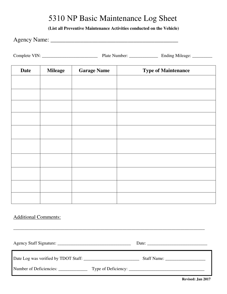 Tennessee 5310 Np Basic Maintenance Log Sheet - Fill Out, Sign Online ...