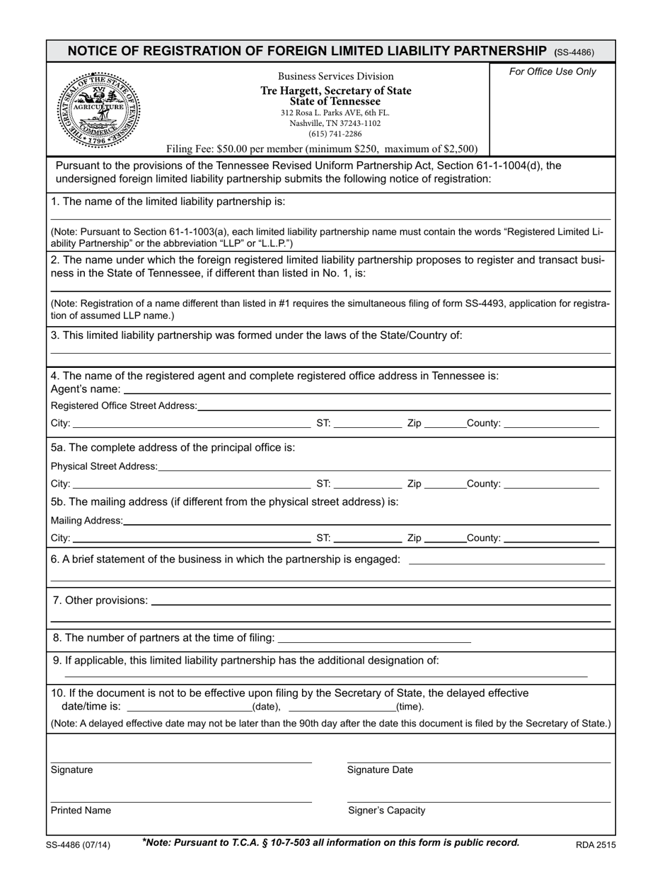 Form SS-4486 - Fill Out, Sign Online and Download Fillable PDF ...