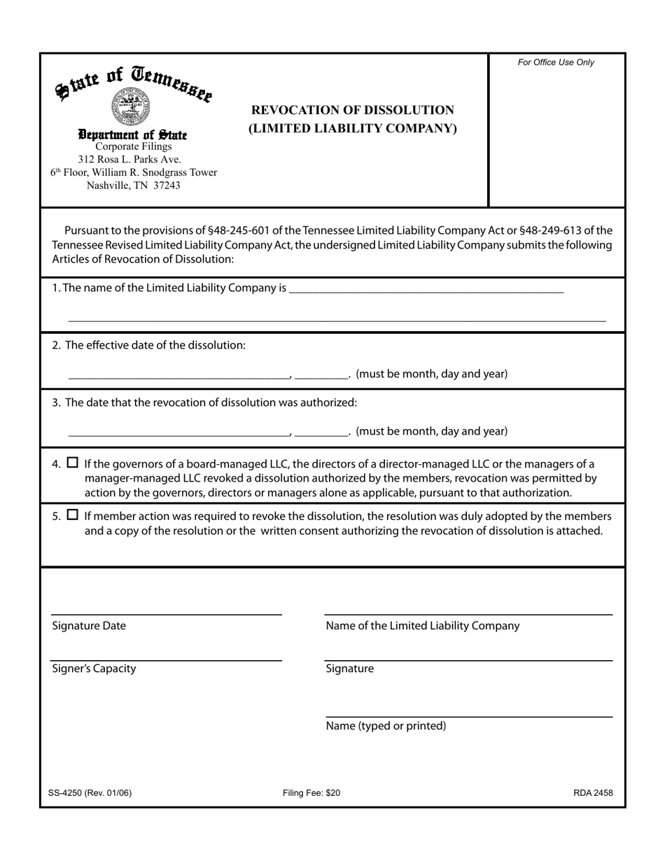 Form SS-4250 - Fill Out, Sign Online and Download Printable PDF ...