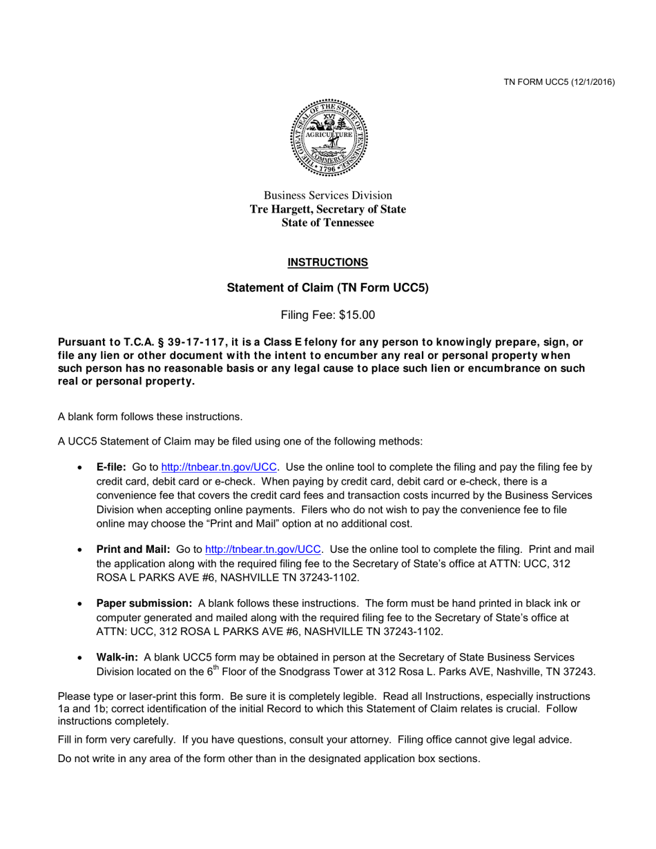 Form UCC5 - Fill Out, Sign Online and Download Fillable PDF, Tennessee ...