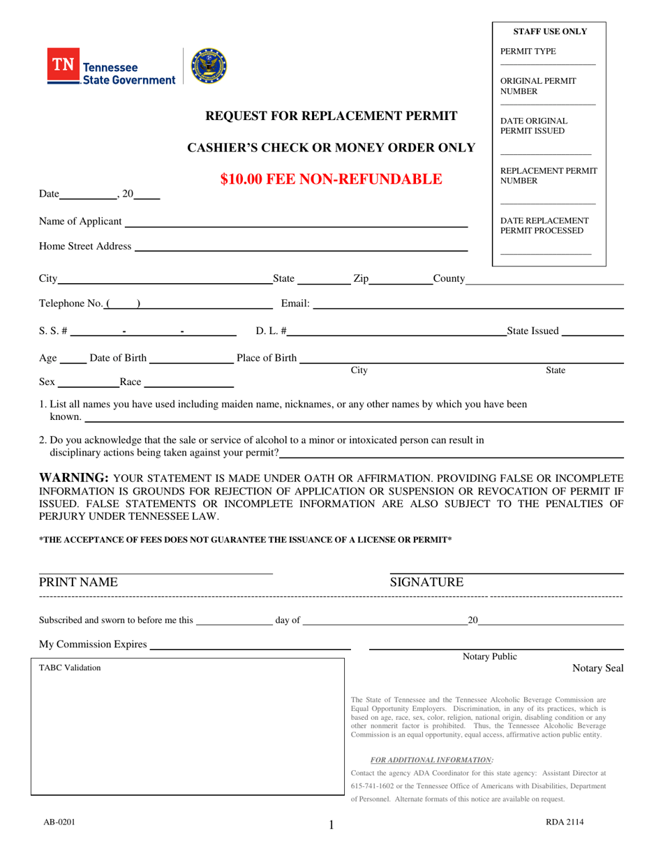 Form AB-0201 - Fill Out, Sign Online and Download Printable PDF ...