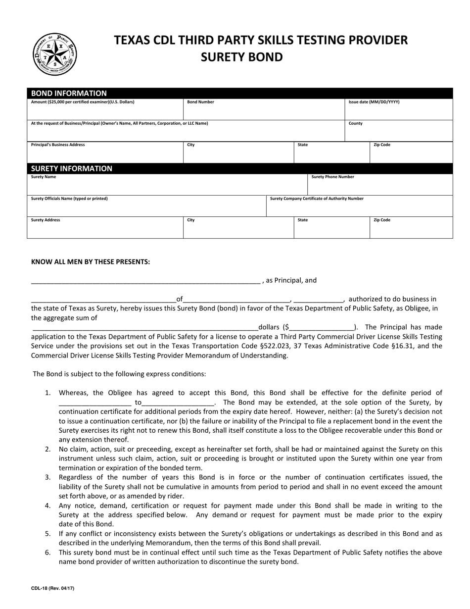 Form CDL-18 - Fill Out, Sign Online and Download Fillable PDF, Texas ...