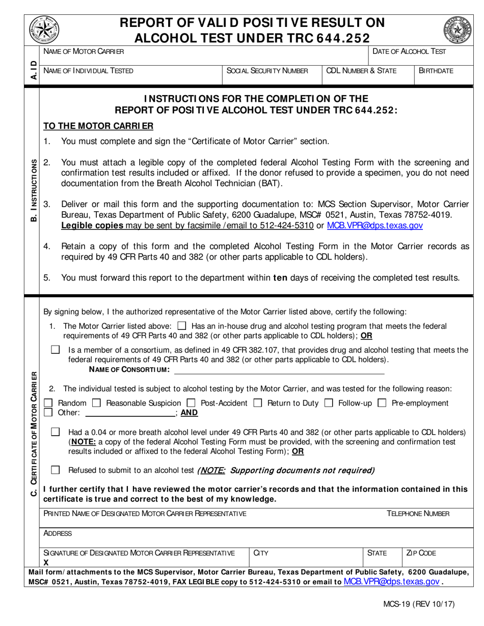 Form MCS-19 - Fill Out, Sign Online and Download Printable PDF, Texas ...