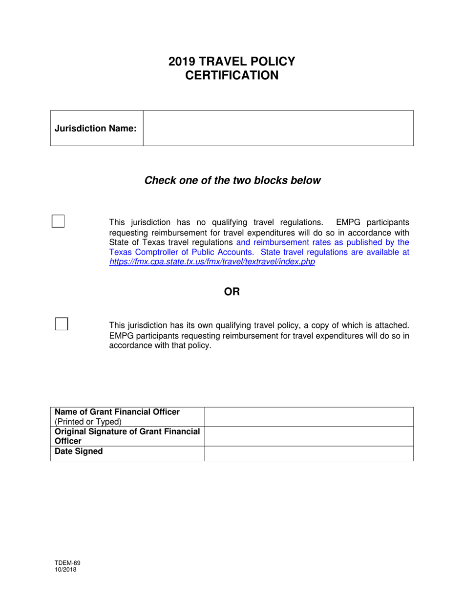 Form TDEM-69 - 2019 - Fill Out, Sign Online and Download Fillable PDF ...