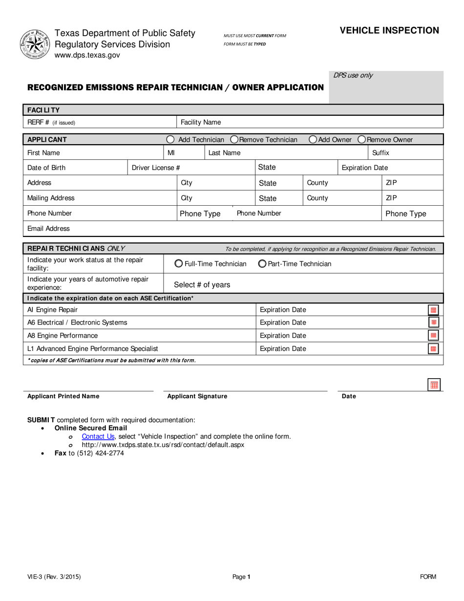 Form VIE-3 - Fill Out, Sign Online and Download Fillable PDF, Texas ...