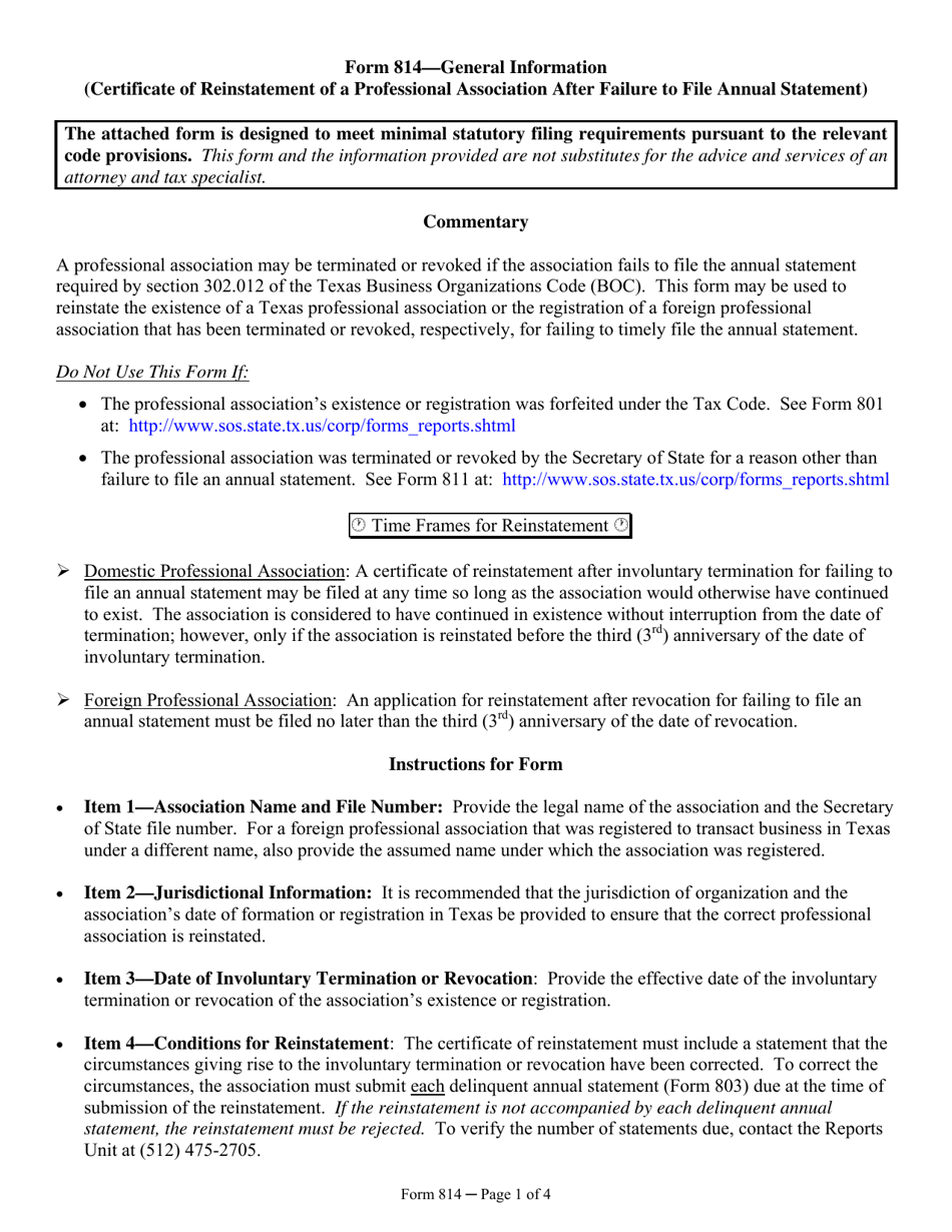 Form 814 - Fill Out, Sign Online and Download Fillable PDF, Texas ...